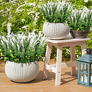 TURNMEON 10 Bundles Artificial Lavender Flowers Outdoor UV Resistant Fake Flowers Faux Plants Plastic Shrubs Outside Garden Porch Window Box Spring Summer Decor(White)