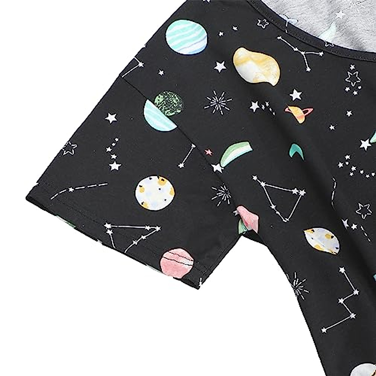Zando Short Sleeve Summer Pajamas for Women Capri Pants Sleep Shirts for Women Soft Cotton Pj Sets for Women 2 Piece Night Shirts for Women Sleepwear with Long Pants Pjs Black Planet XX-Large