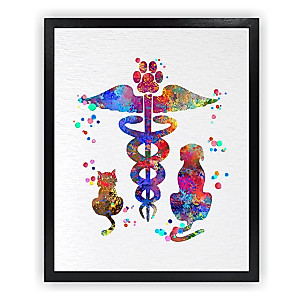 Dignovel Studios 8X10 Unframed Veterinary Caduceus Animal Clinic Pet Watercolor Art Print Poster Housewarming Wall Art Giclee Office Home Decor DN539