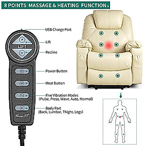 YITAHOME Power Lift Recliner Chair for Elderly, Electric Lift Chair with Heat and Massage, Faux Leather Recliner Sofa with 2 Cup Holders, Side Pockets & Remote Control for Living Room (White)