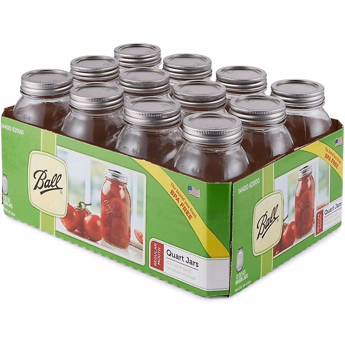 LAIBY Ball Regular Mouth Canning Jars 1 Quart (12 Jars), Ball 32 oz Canning Jars, Silver