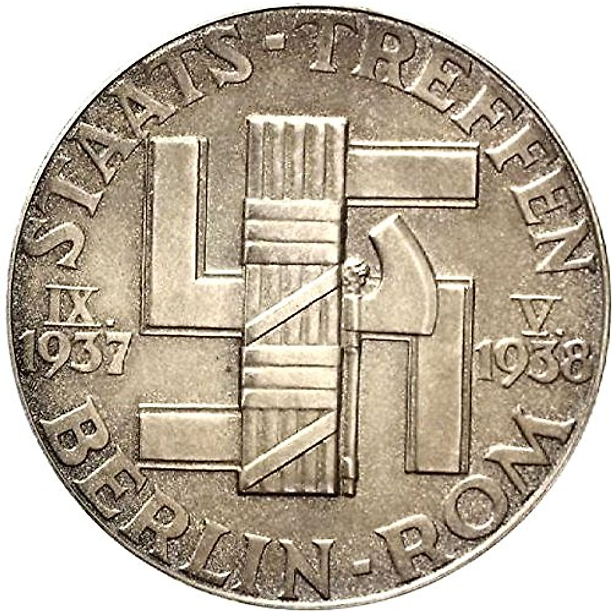 1938 DE THIRD REICH HITLER MUSSOLINI SUMMIT (FORMATION OF AXIS 1937-38) GEM BU! EXTRAORDINARY! 35mm Germ Brilliant Uncirculated
