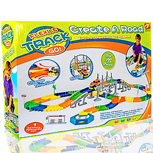 192 Pieces Flexible Race Track Playset - Magic Journey Rainbow Create a Road Super Snap Speedway STEM Building Toy with Race Car for Kids