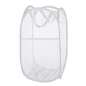 Altsuceser Mesh Pop-up Laundry Hamper, Large Foldable Dirty Clothes Laundry Basket Bag with Carry Handles or Kids Room, College Dorm or Travel White