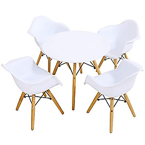 Costzon Kids Table and Chair Set, Mid-Century Modern Style Table Set, Round Table with Armchairs for Toddler Children, Kids Dining Table and Chair Set (White, Table & 4 Chairs)