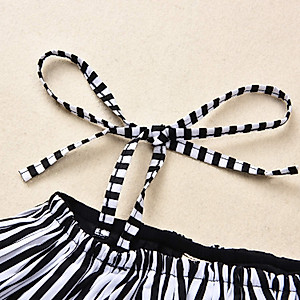 Baby Girl Hawaiian Ruffles Bikini One-Piece Swimsuit Beach Bathing Suit Floral Swimwear+Headband 2 Pcs Set (Black Strips, 0-6 Months)