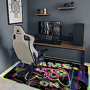 KMkicme Gaming Area Rug Blacklight for Bedroom Game Printed Carpet UV Reactive Glow in The Black Light Area Rug Playroom Large Non-Slip Area Rug Kids Boys Girls Game Room Casual Mat 60x39 Inch