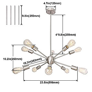 ALISADABOY Brushed Nickel 10 Light Sputnik Chandelier & 8 Light Nickel Sputnik Ceiling Light Fixture for Dining Room, Living Room, Kitchen, Entryway, Bedroom