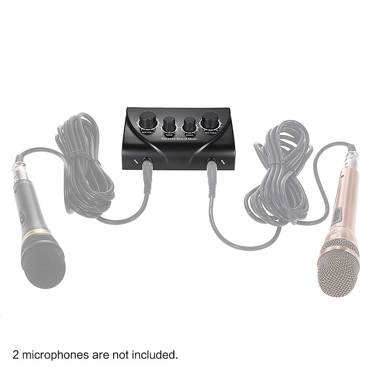 Btuty Karaoke Sound Mixer Dual Mic Inputs Audio Mixer Headphone Amplifier 2 Channel Mixer With Cable N-1 Black Color