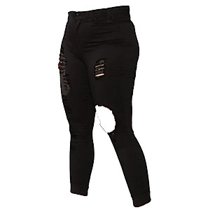 Andongnywell Womens Plus Size Ripped Pants Destroy Blue Denim Roll up Distressed Jeans Pants (Black,XXX-Large)