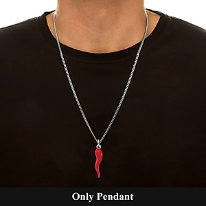 Auriga Fine Jewelry 925 Sterling Silver Red Enamel Italian Horn Pendant for Women (L- 1.3 Inch, W- 0.28 Inch)