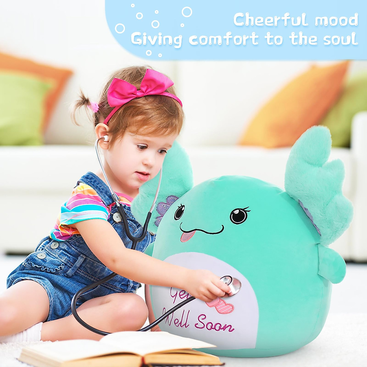BENINY 18" Get Well Soon Axolotl Plush Pillow - Get Well Soon Axolotl Stuffed Animal - Plush Toy Gifts for Women - Feel Better Gifts for Kids Women