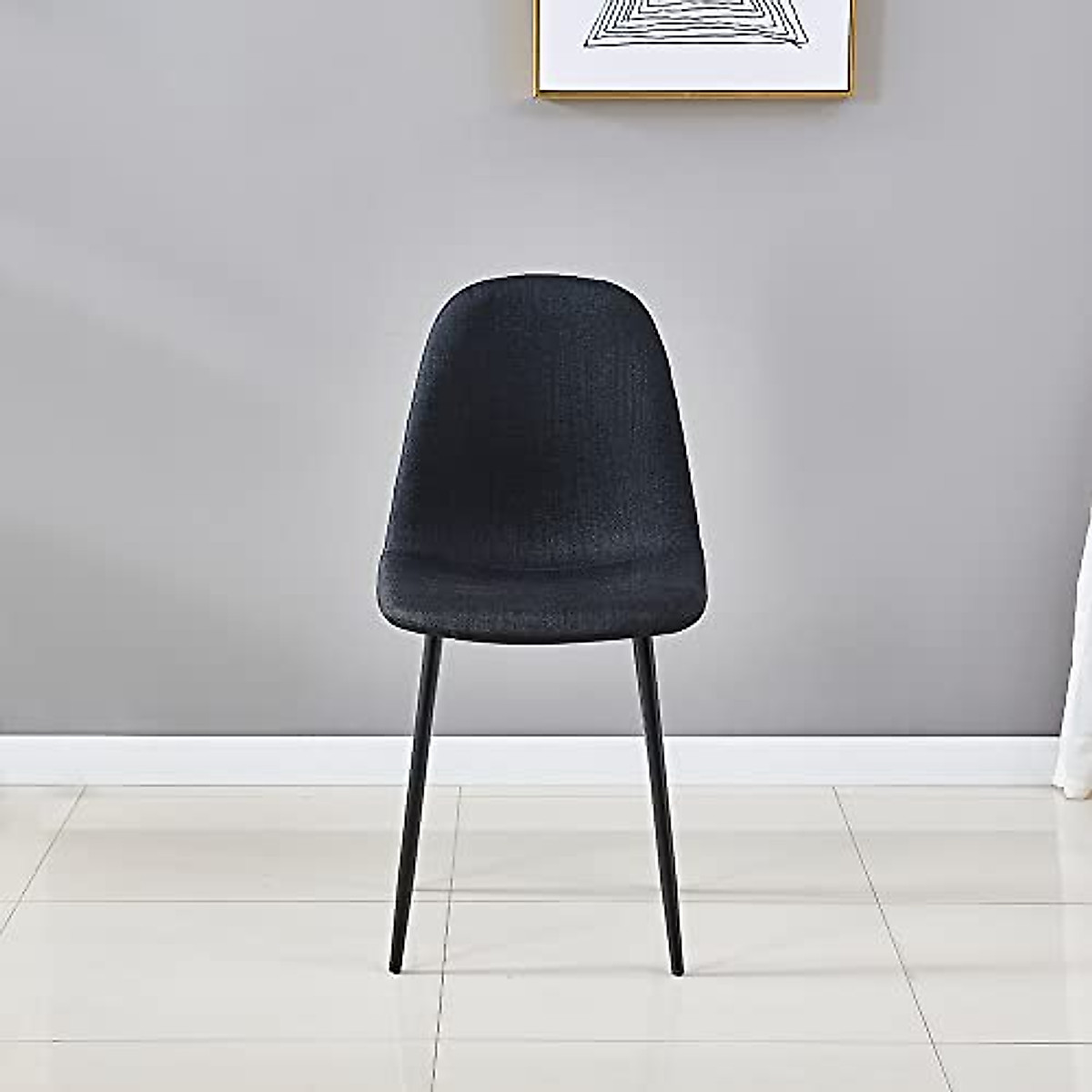 IDS Home Dining Chairs Set of 4, Mid Century Modern Fabric Side Chairs, Upholstered Armless Curved Back with Metal Legs, Chic Kitchen Decor/Living Room Furniture Accent (Black)