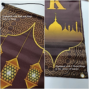 KYMY EID Mubarak Porch Banner with 70.9X11.8 inch,Muslim Ramadan Mubarak Porch Sign for Eid Mubarak Party,Islamic Hanging Banner for Indoor and Outdoor EID Mubarak Decorations