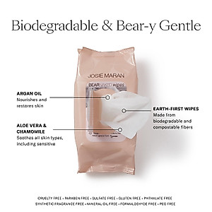 Josie Maran Bear Naked Facial Cleansing Wipes - Travel Size Makeup Remover Wipes with Argan Oil & Aloe Vera for Clean, Nourished & Refreshed Skin - Vegan & Cruelty-Free (30 Count)