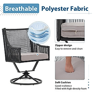 JOIVI Outdoor Swivel Patio Chair Set of 2, Rattan Dining Chairs with Armrest and Cushions, Outdoor Swivel Chair with Iron Frame for Garden, Lawn, Porch, Balcony