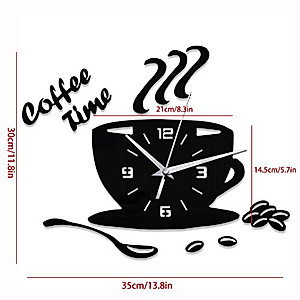 Enfudid Acrylic Wall Clocks Coffee Time Cup Clock Battery Operated Large Clock for Office