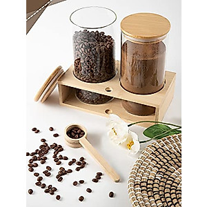 ANPHSIN Glass Coffee Containers with Shelf, 2Pcs 49oz Large Capacity BPA Free Coffee Storage Jars with Airtight Sealed Bamboo Lids Spoon for Kitchen Food, Coffee Beans, Coffee Powder, Sugar, Tea