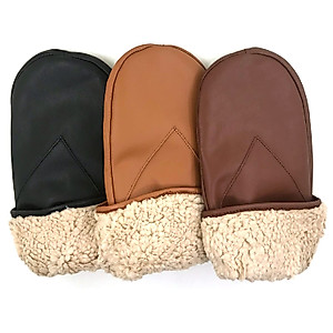 ZLUXURQ Mens Lambskin Leather Mittens Gloves Thick Fleece Lined Tan