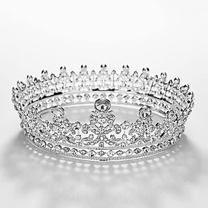 SWEETV Full Round Tiaras and Crowns for Women, Wedding Tiara for Bride, Crystal Queen Crown for Pageant Birthday Party Cake Topper, Silver