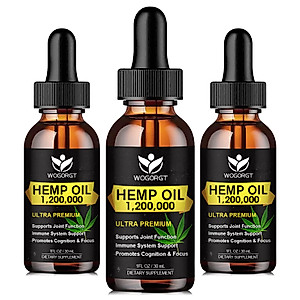 (3 Pack) Organic Hemp Oil - 100% Natural Hemp Oil Extract, Relaxation, Immune Support, Rich in Omega 3, 6, 9 Fatty Acids, Vegan - 30mL