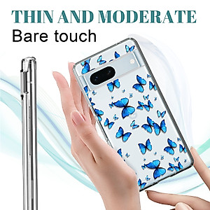 HONNKY for Pixel 7 Case, Clear with Cute Pattern Shockproof Heavy Duty Protection Cover Slim Anti-Slip Phone Case for Google Pixel 7 6.3 inch(Butterfly)