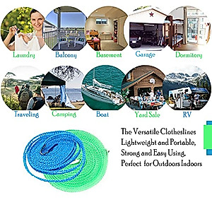 Must-Have 2-Pack Clothesline for Home Hotel Travel, Windproof Laundry Lines Convenient Outdoor Indoor, Compact-Sized Versatile Rope for Miscellaneous Items Drying or Hanging, 3m&5m, Blue&Green