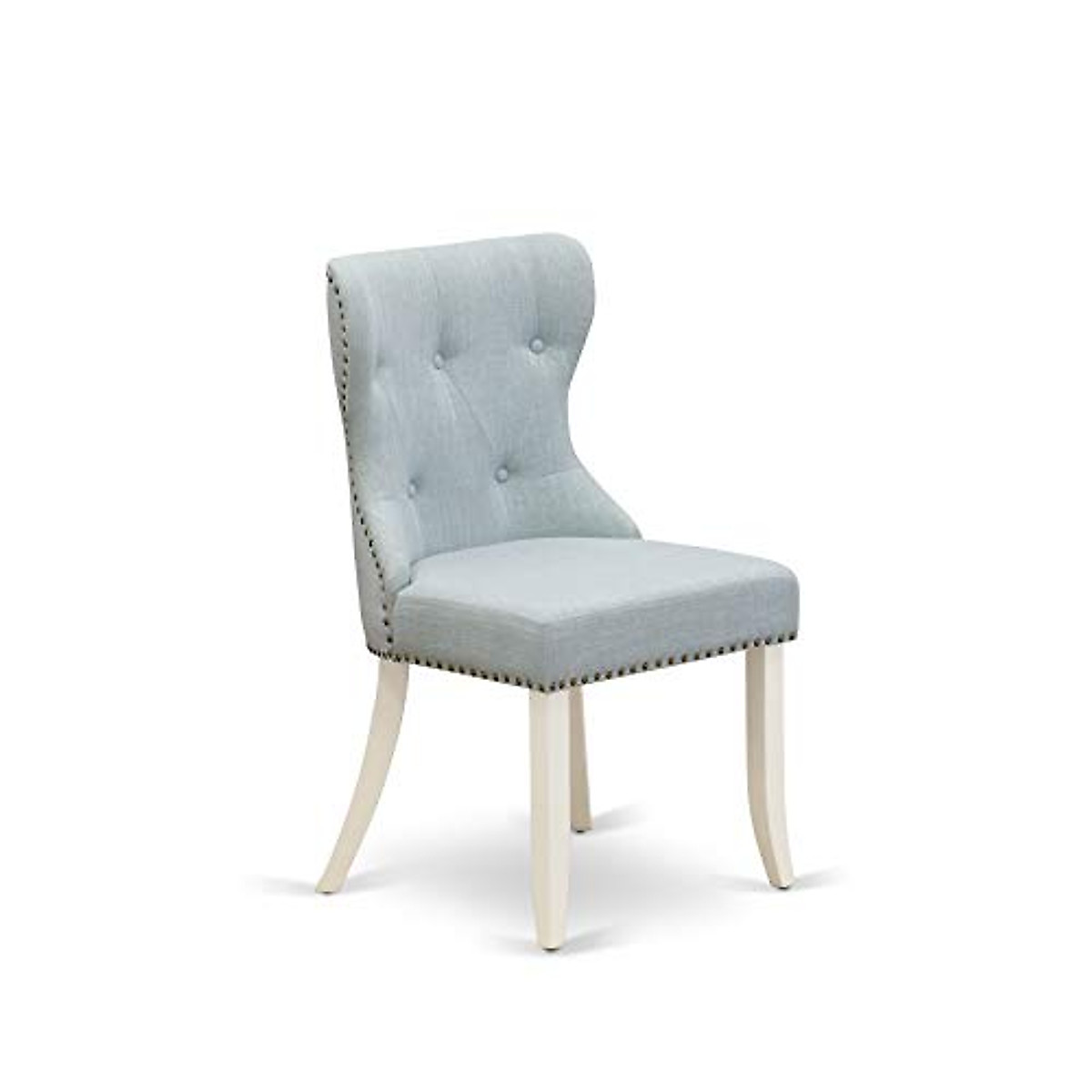 East West Furniture BOSI5-WHI-15 BOSI5-WHI-15-A Set of 4 Wonderful Room Chairs Fabric Baby Blue Gorgeous Wooden Dining Table with Linen White Color