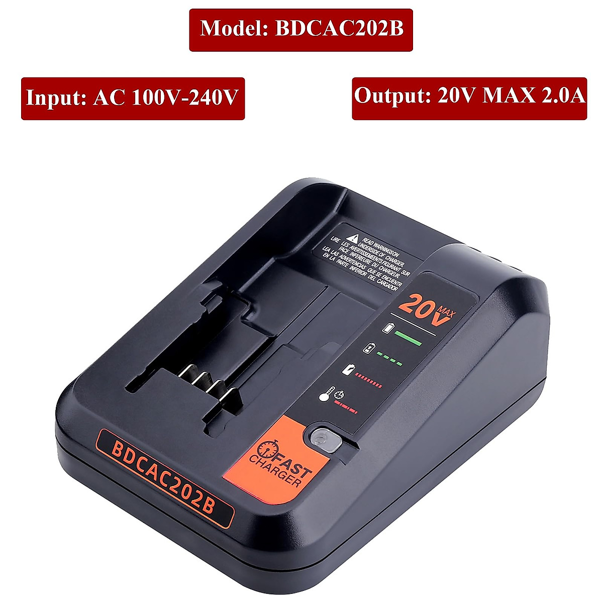 Qbmel 20 Volt Lithium Battery Charger BDCAC202B Replacement for Black and Decker 16V-20V MAX Lithium Battery LBXR20 LBX4020 LBXR20 LBXR2020 LBXR2020-OPE