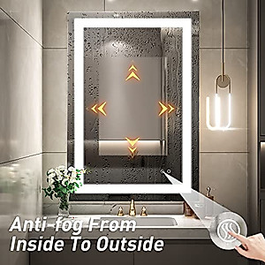 FTOTI 36 x 24 Inch LED Bathroom Mirror for Vanity,Wall Mounted Lighted Mirror, Frameless Bathroom Mirror with Lights Dimmable Anti-Fog Memory Function(Horizontal&Vertical)