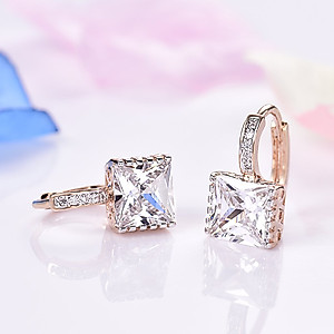 GULICX Gold Tone White CZ Zircon Sparkle Crystal Square Hoop Earrings for Women