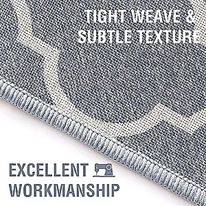 jinchan Area Rug 3x5 Door Mat Kitchen Rug Moroccan Rug Indoor Geometric Mat Soft Quatrefoil Trellis Doormat Non Slip Bathroom Rug Low Profile Floor Cover Entryway for Dining Room Heathered Dark Grey