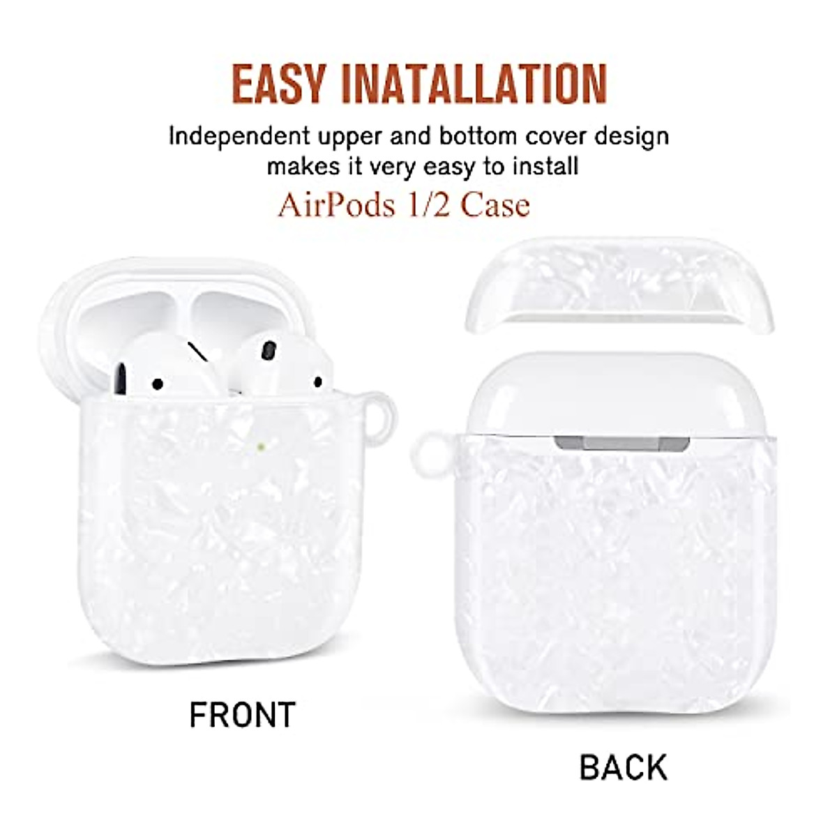 AirPods Case Cute Cover Skin with Giltter Shell Pearl Wrist Keychain,AirPod Case Cute 1st Generation Case Full Protective TPU Cover Airpods 1&2 Case for Girls and Women (AirPods 1&2 Case)