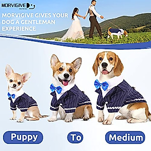 MORVIGIVE Striped Dog Tuxedo Formal Shirt, Puppy Suit Pet Costume with Bow Tie for Wedding Party Birthday, Doggie Gentleman Outfits Halloween Pet Dress-Up Cosplay Clothes for Small Medium Dogs