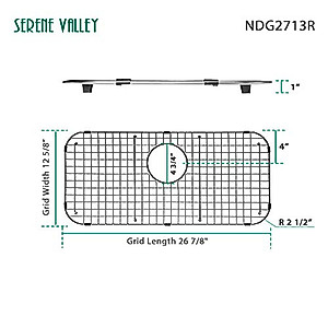 Serene Valley Sink Bottom Grid 26-7/8" x 12-5/8", Rear Drain with Corner Radius 2-1/2", Sink Protector NDG2713R
