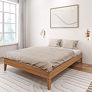 Plank+Beam Solid Wood Platform Bed Frame, Strong Wood Slat Support, No Box Spring Needed, Easy Assembly, Matte Pecan, Queen