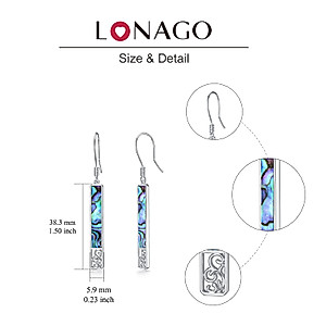 Long Inlay Vertical Bar Abalone Shell Dangle Earrings for Women 925 Sterling Silver Dangling Drop Hypoallergenic Jewelry