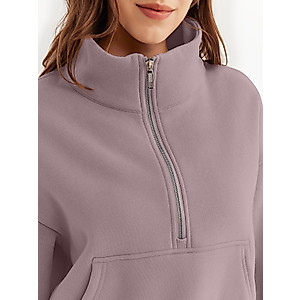 Trendy Queen Womens Half Zip Cropped Pullover Oversized Sweatshirts Fleece Quarter Zipper Hoodies Winter Clothes Sweaters Thumb Hole Darkpink