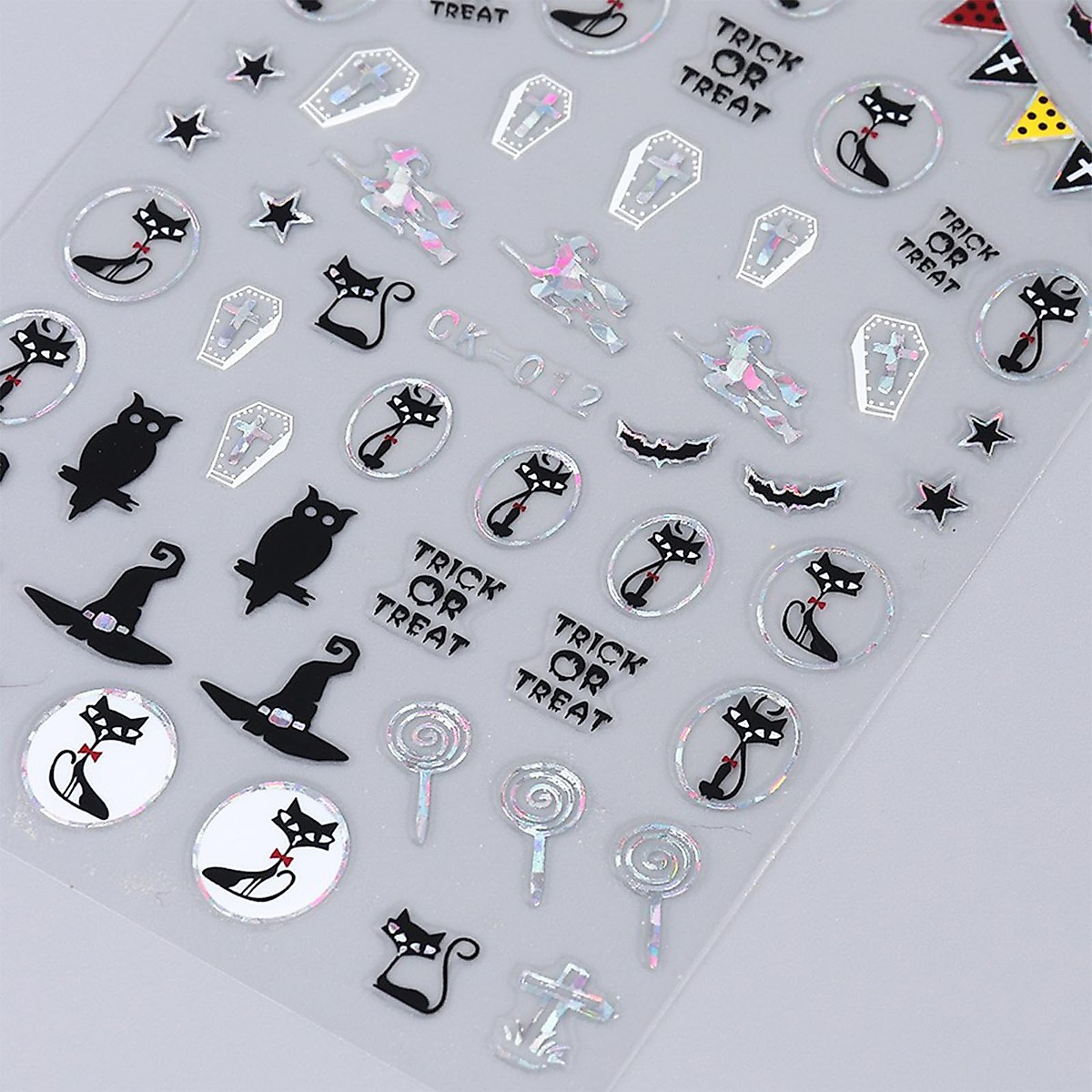 JMEOWIO 12 Sheets Halloween Nail Art Stickers Decals Self-Adhesive Pegatinas Uñas Skull Ghost Witchy Spider Web Bat Pumpkin Spook Nail Supplies Nail Art Design Decoration Accessories