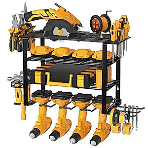 Mefirt Power Tool Organizer, Drill Holder Wall Mount, 4 Layer Heavy Duty Metal Tool Shelf, Garage Tool Organizers and Storage Rack, Utility Storage Rack for Cordless Drill Charging Station