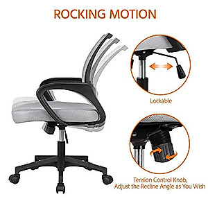 Yaheetech Office Desk Chair with Lumbar Support Armrest Executive Rolling Swivel Adjustable Mid Back Task Ergonomic Mesh Computer Chairfor Women Adults, Grey