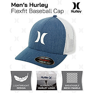 Hurley Men's Icon Textures Flexfit Baseball Cap, Obsidian, L-XL