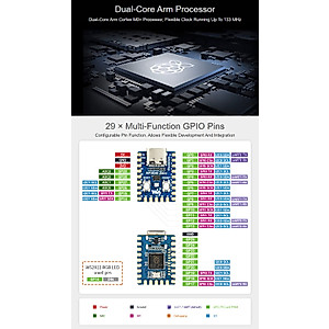 Waveshare RP2040-Zero High-Performance Pico-Like MCU Board Based On Raspberry Pi Microcontroller RP2040 Castellated Module Allows Soldering Direct to Carrier Boards-3pcs
