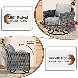 XIZZI Patio Furniture Set with Swivel Rocking Chairs,8 Pieces All Weather Wicker Outdoor Furniture,Patio Conversation Set Sofa for Outside,Deck,Backyard,Garden,Pool (Dark Grey)