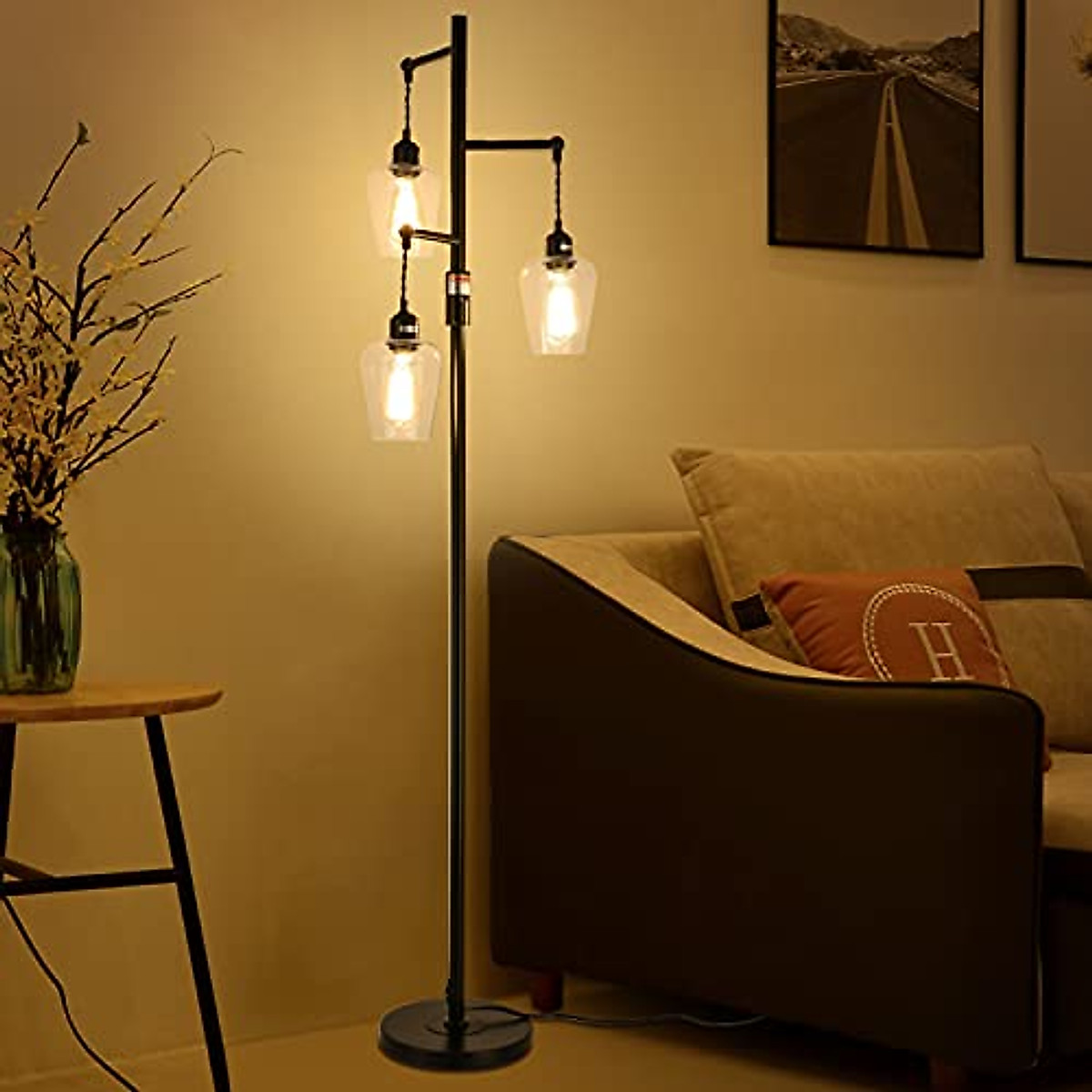 Airposta 3 Lights Industrial Floor Lamp with On/Off Dimmable Switch, 3-Head Rustic Tree Standing Lamp, 40W Retro Torchiere Floor Light for Living Room, Reading, Office, Bedroom, 2-Years Warranty