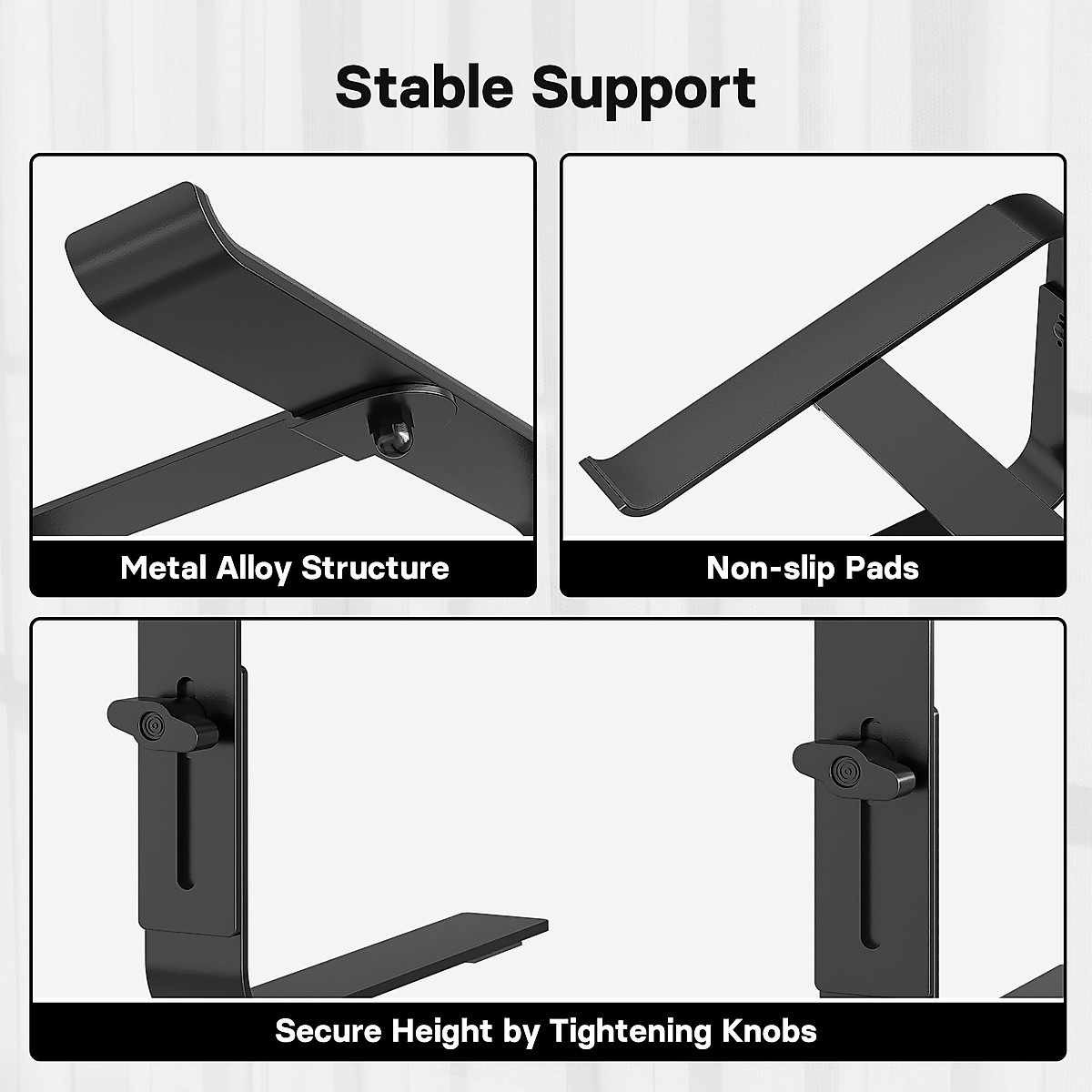 BONTEC Laptop Stand, Height Adjustable Notebook Stand, Ergonomic Laptop Desk Mount, Compatible with Most 10-17” Laptops, Space Black