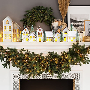 Sawysine Winter Village Kit DIY White Wood Village Houses Mini Tree Farmhouse Winter Christmas Sets Scene Desktop Ornament for Xmas Holiday Party(16 Pcs)