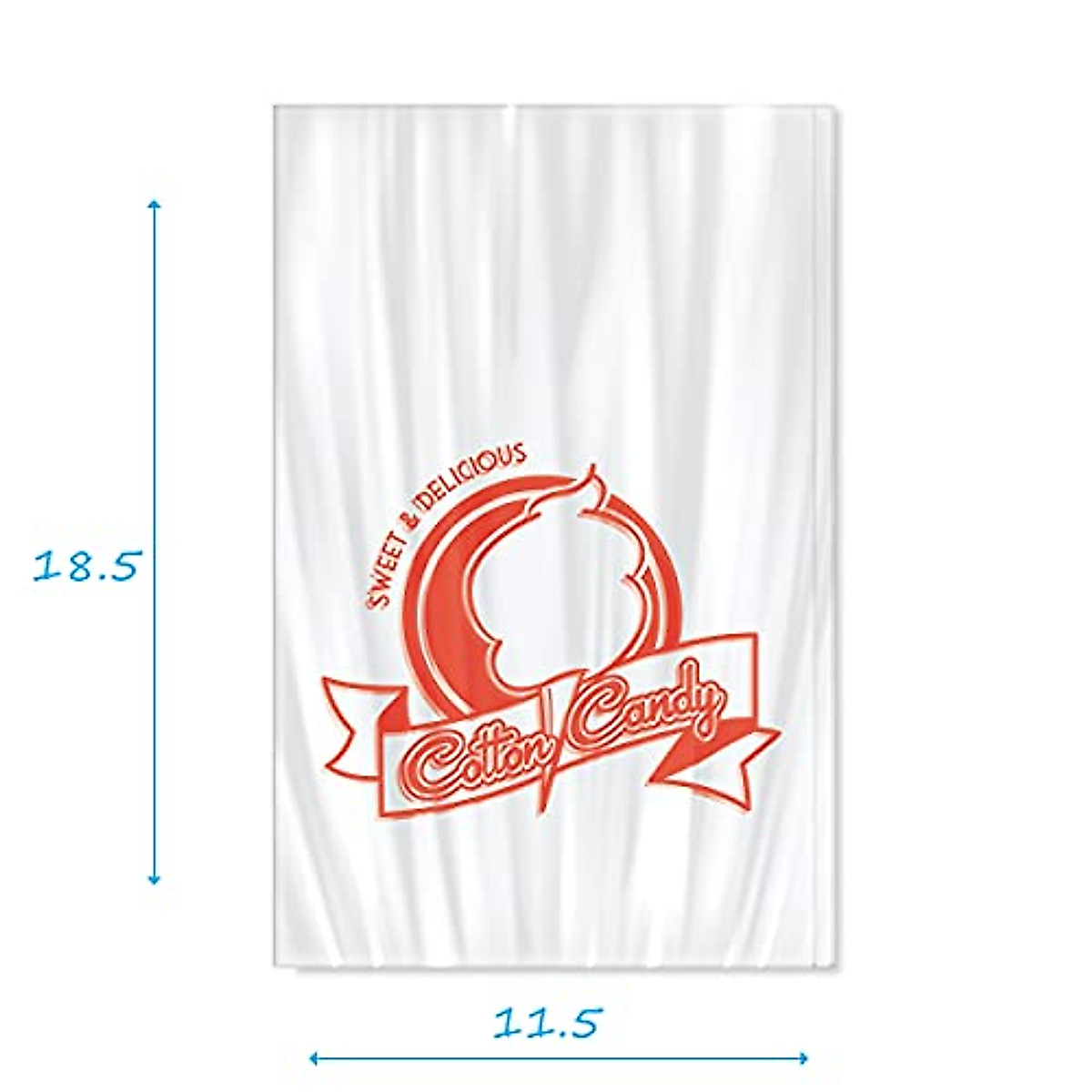 Tafura Cotton Candy Bags with Ties, [Pack of 100] Clear Bags for Cotton Candy with Print, Perfect for the Summer and Carnivals. 11.5x18.5 Inches.