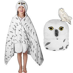 Wearable Blanket Hoodie, Snowy Owl Oversized Hooded Blanket, Soft Sherpa Blanket Owl Gift for Birthday Halloween Christmas