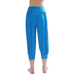 Hoerev Women Super Soft Modal Spandex Harem Yoga Pilates Capri Pants Lounge Pant,Green,Large